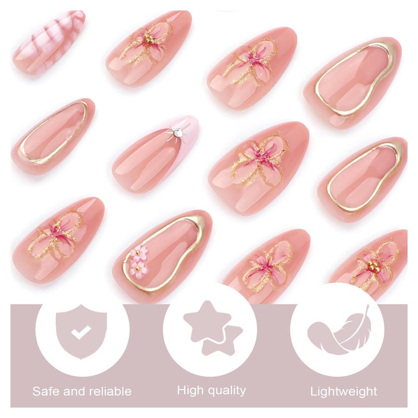 Künstliche Nägel 24 St kurz Rosa 3D Blume Perlen zum Aufkleb 1 St ...