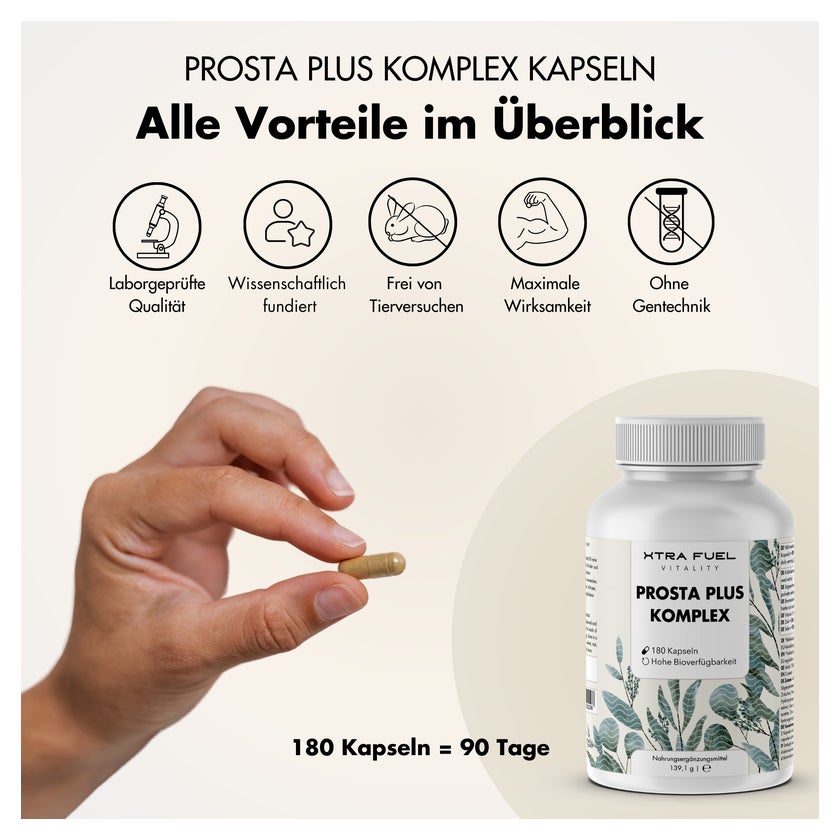 Prostata Kapseln von XTRA FUEL | 180 Kapseln mit Prostata Komplex aus Sägepalme, Kürbiskern ...