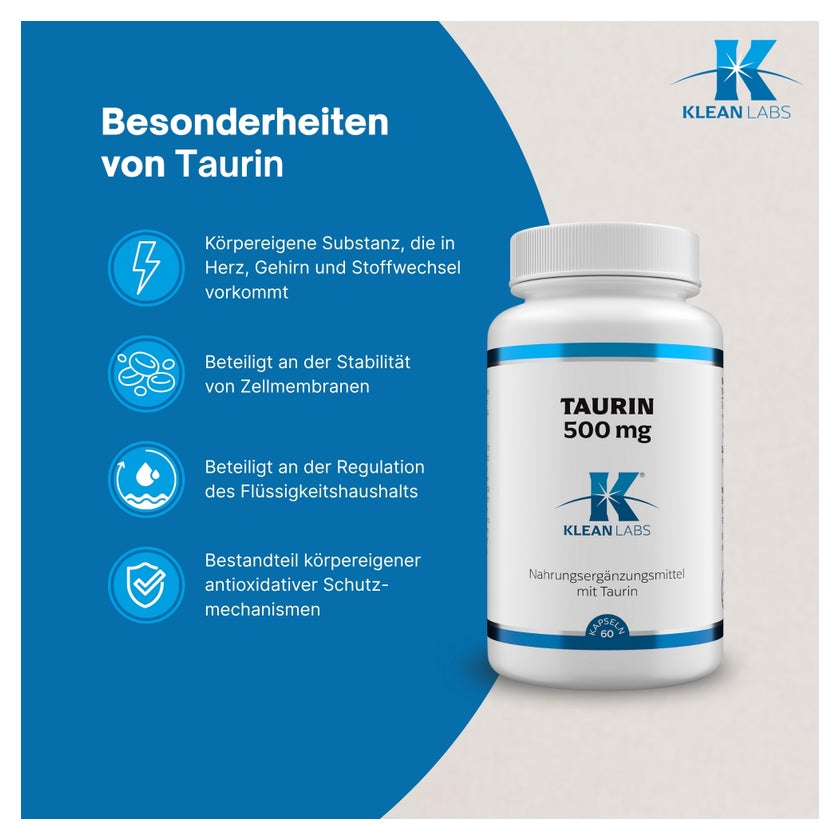Taurin 500 Mg Klean Labs Kapseln 60 St online kaufen | DocMorris