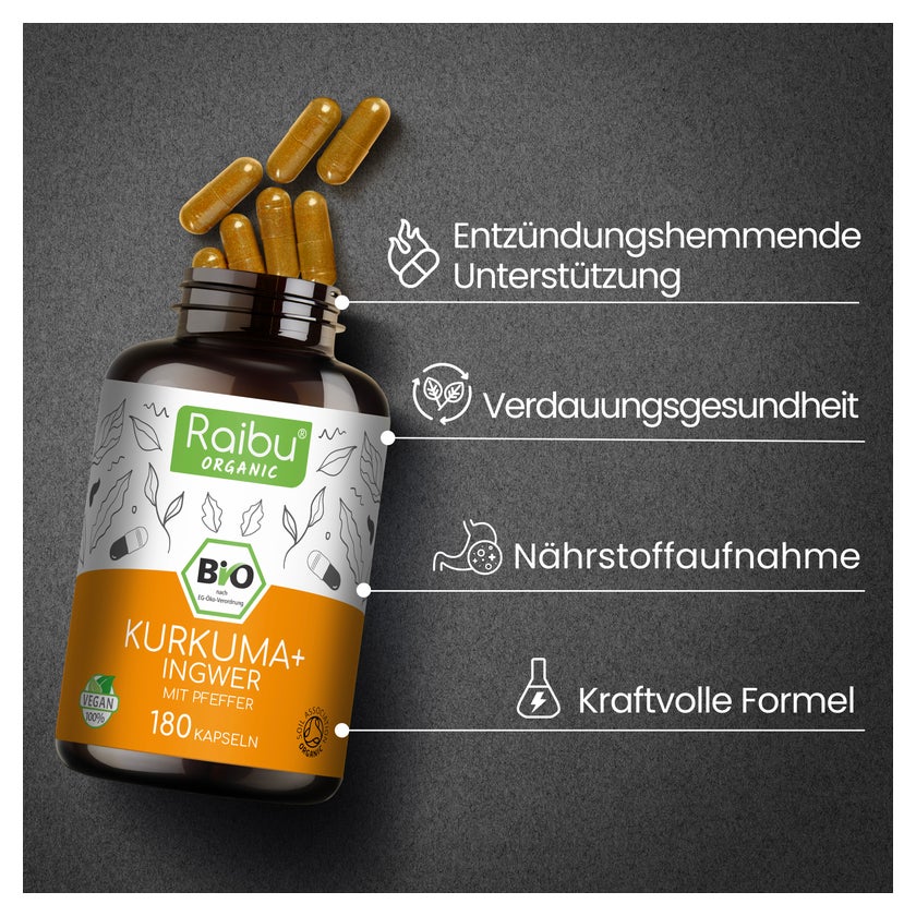 BIO Kurkuma Komplex Kapseln Hochdosiert, mit Ingwer, Schwarzem Pfeffer ...