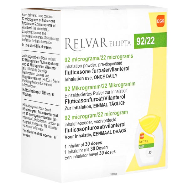 RELVAR Ellipta 92 Mikrogramm/22 Mikrogramm Inh.-P. 30 Sp, 30 Sp online ...