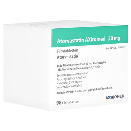 ATORVASTATIN AXiromed 20 mg Filmtabletten 98 St mit E-Rezept kaufen ...