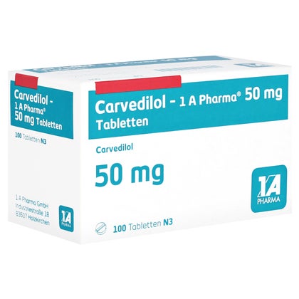 Carvedilol-1a Pharma 50 mg Tabletten 100 St mit E-Rezept kaufen | DocMorris