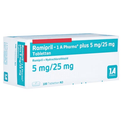 RAMIPRIL-1A Pharma plus 5 mg/25 mg Tabletten 100 St mit E-Rezept kaufen ...