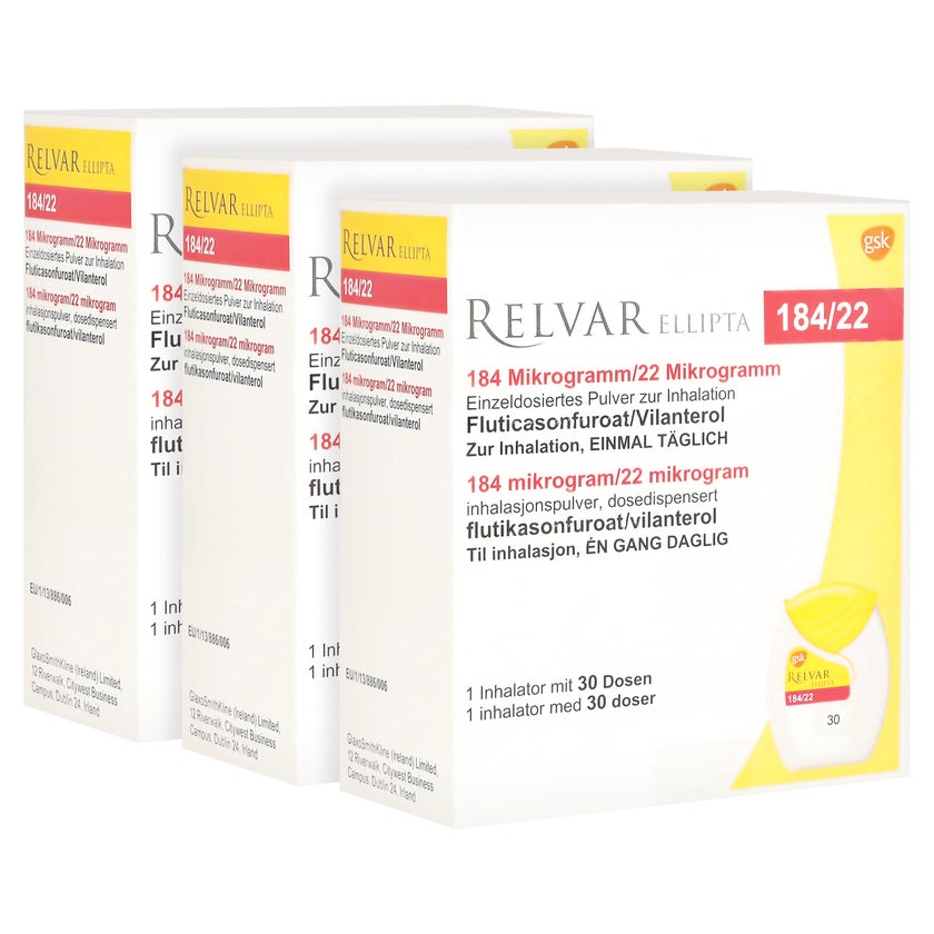 RELVAR Ellipta 184 Mikrogramm/22 Mikrogramm Inh.P. 3X30 St mit E-Rezept ...