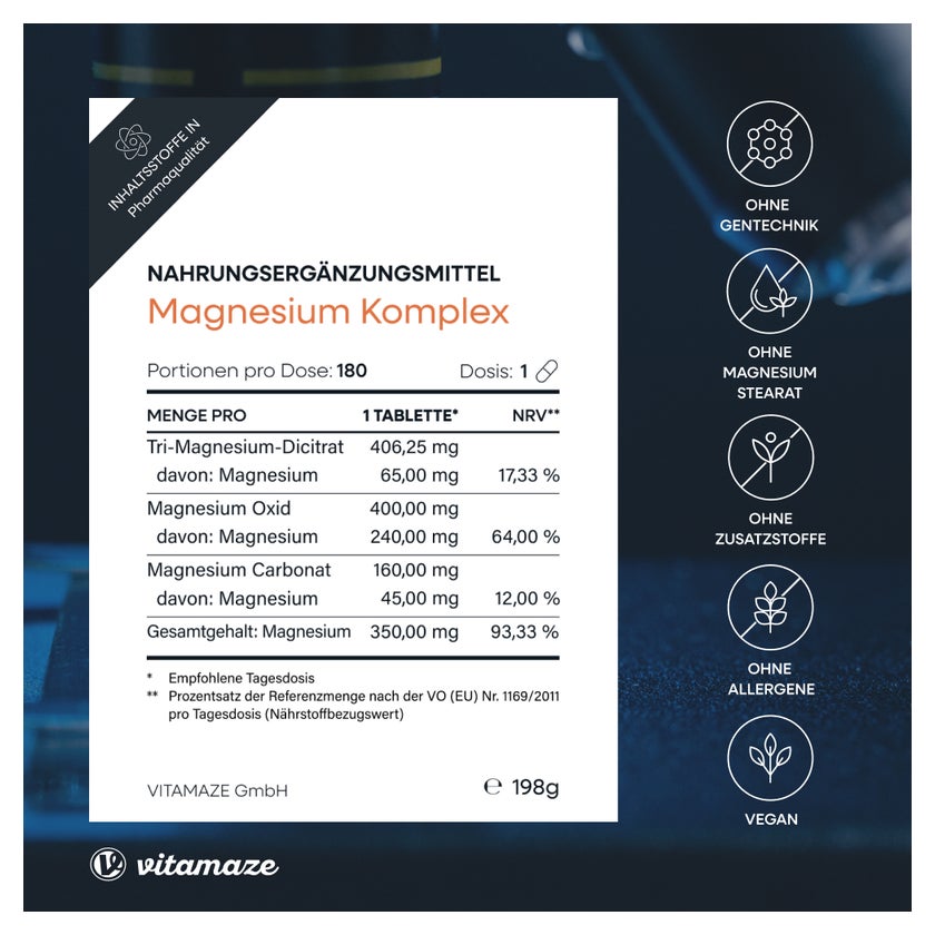 Magnesium 350 mg Komplex Citrat/Oxid/Carbon vegan 180 St online kaufen ...