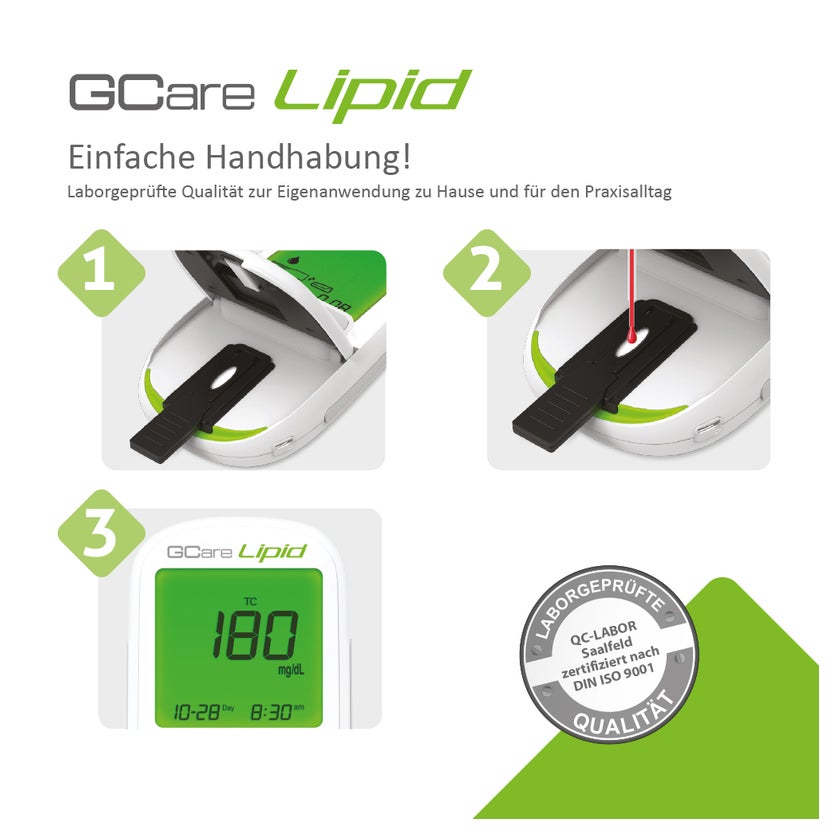 Gcare LIPID Gesamtcholesterin Messsystem mit 10 Teststeifen 1 St online ...